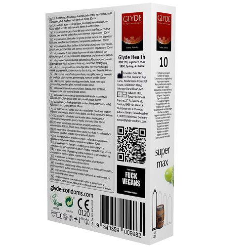 Glyde Ultra Super Max Vegan Condoms 10 Pack - Secret Sinners